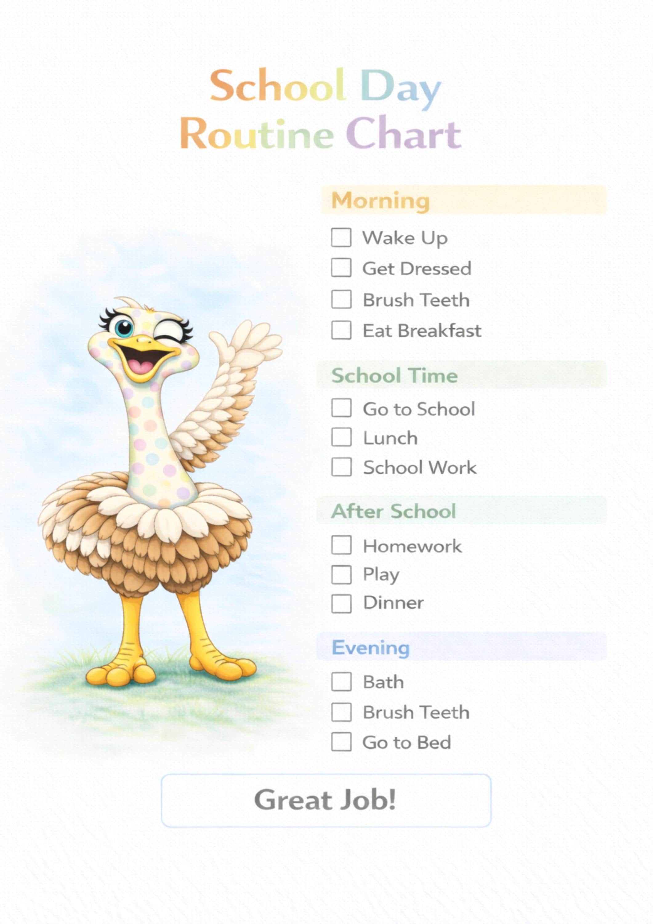 School Day Routine Chart Printable – Kids Daily Schedule – Morning to ...
