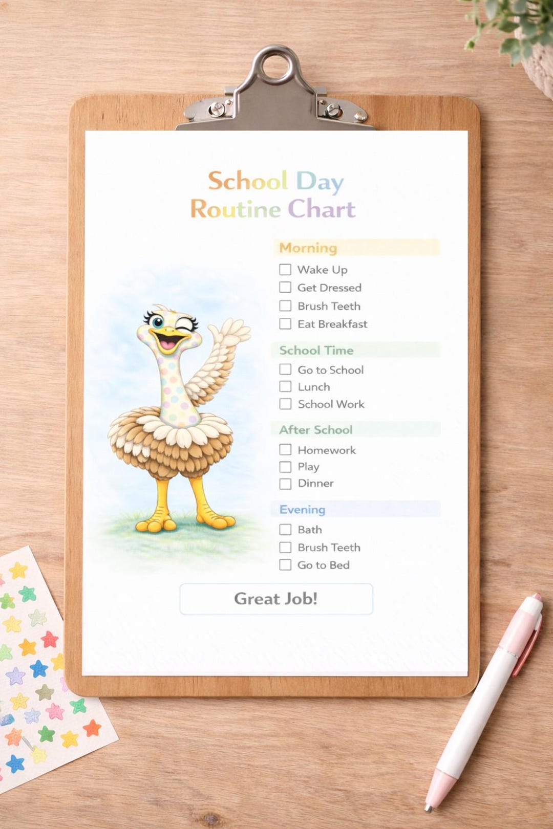 School Day Routine Chart Printable – Kids Daily Schedule – Morning to ...
