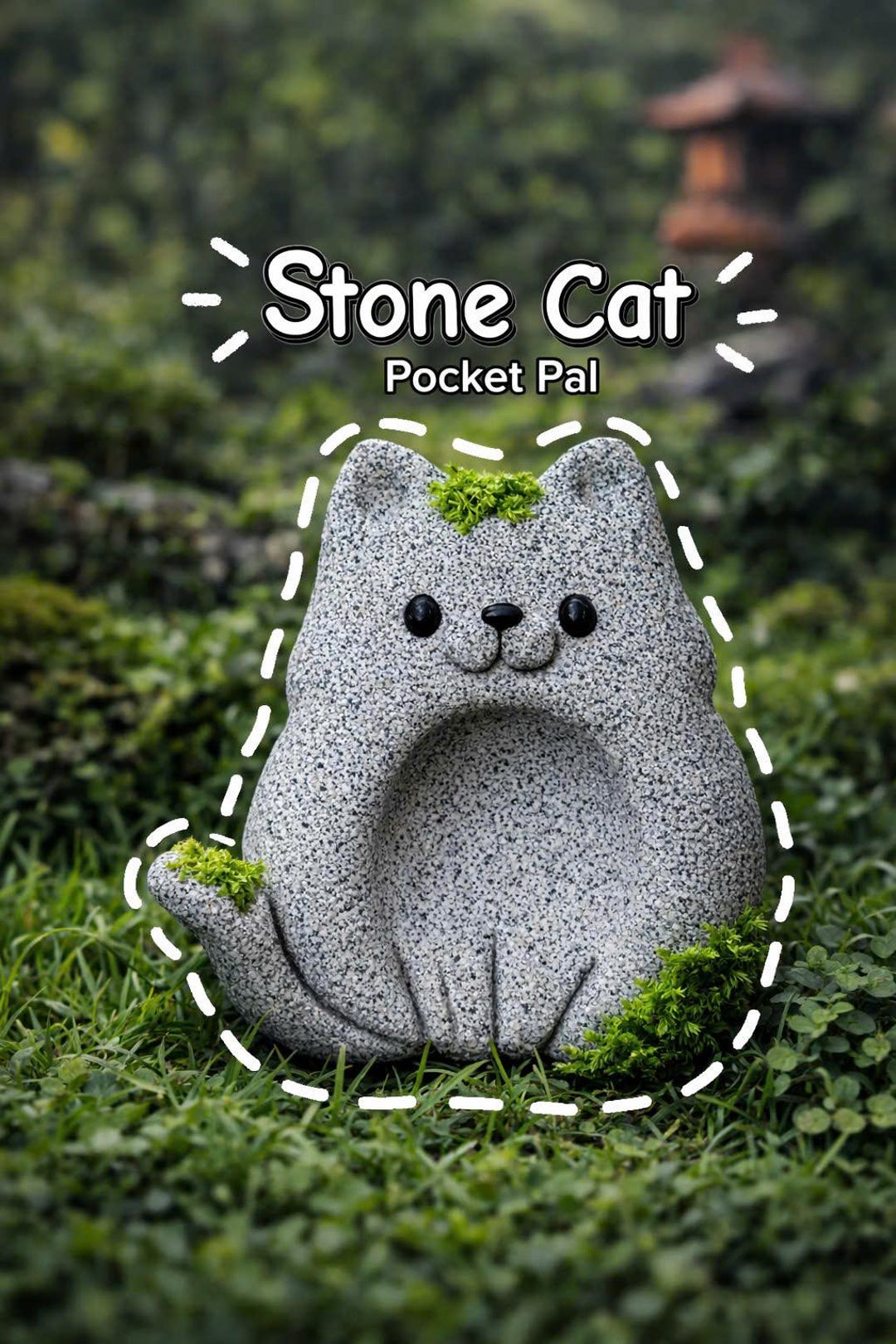 Handmade Stone Cat Pocket Pal, Moss Figurine, Anxiety Relief Worry ...