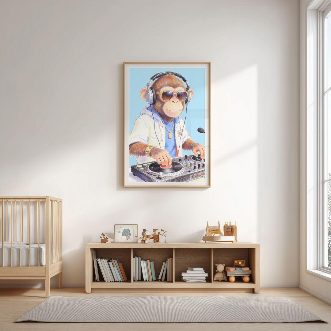 DJ Monkey Wall Art, Cool Chimp With Headphones, Music Nursery Decor ...