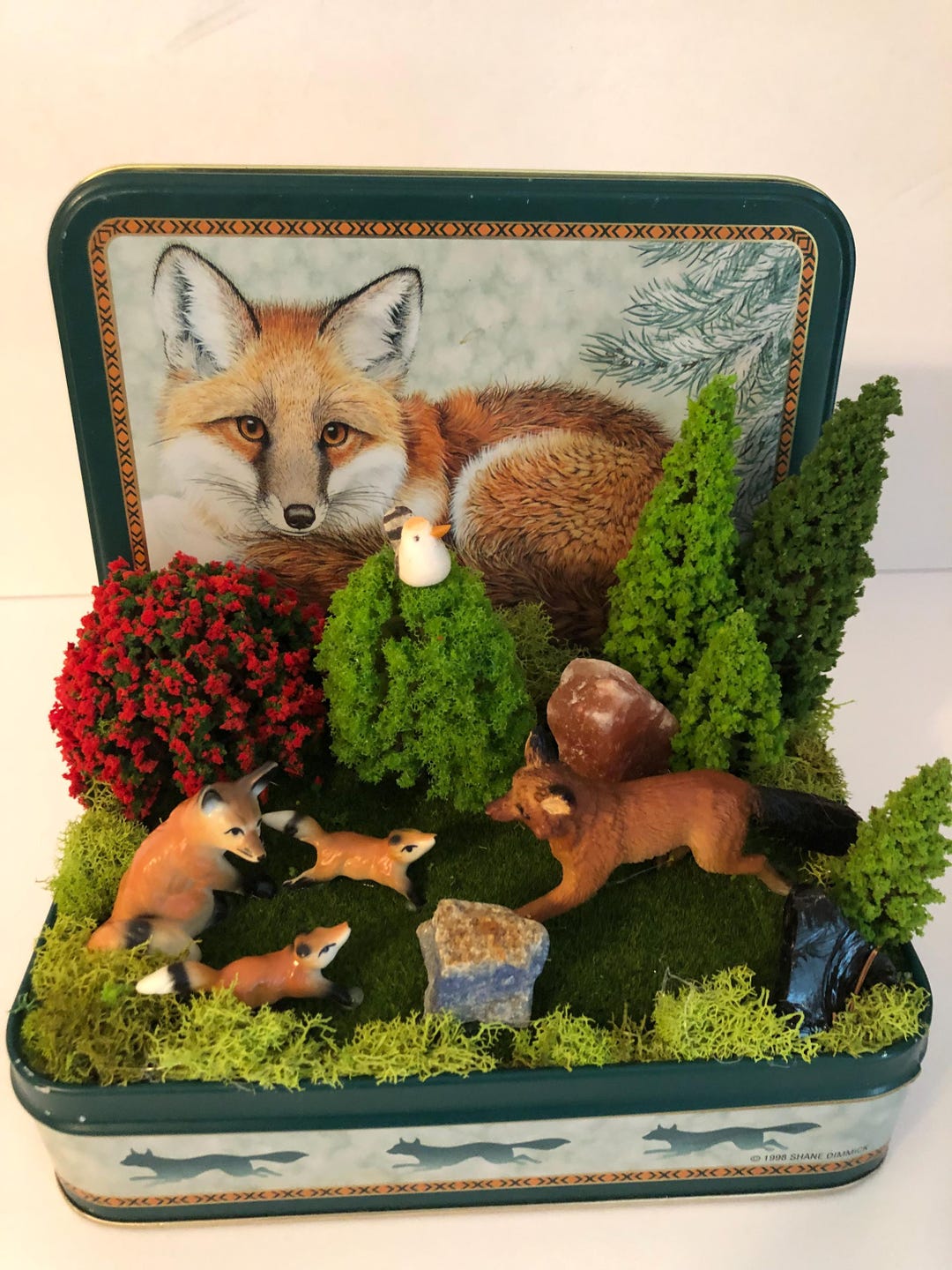 Fox Tin Diorama Woodland Forest Scene Handmade Figurine Decor Wildlife ...