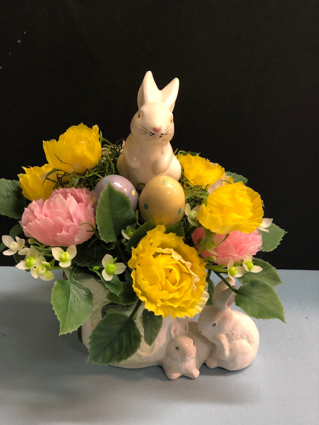 Spring Easter Centerpiece Assemblage Figurine Cabbage Planter Vintage ...