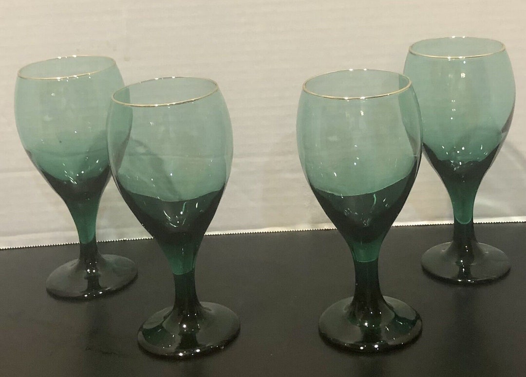 Libbey Goblets Arby's Emerald Green Wine Glasses Gold Rim - Etsy