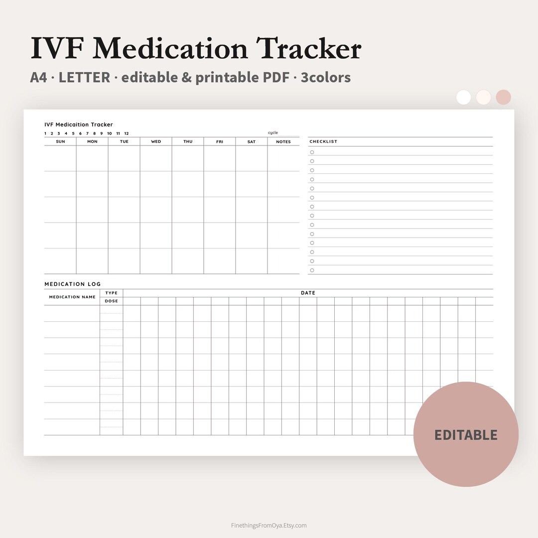 IVF Medication Tracker | Printable Injection & Cycle Log (editable, PDF ...
