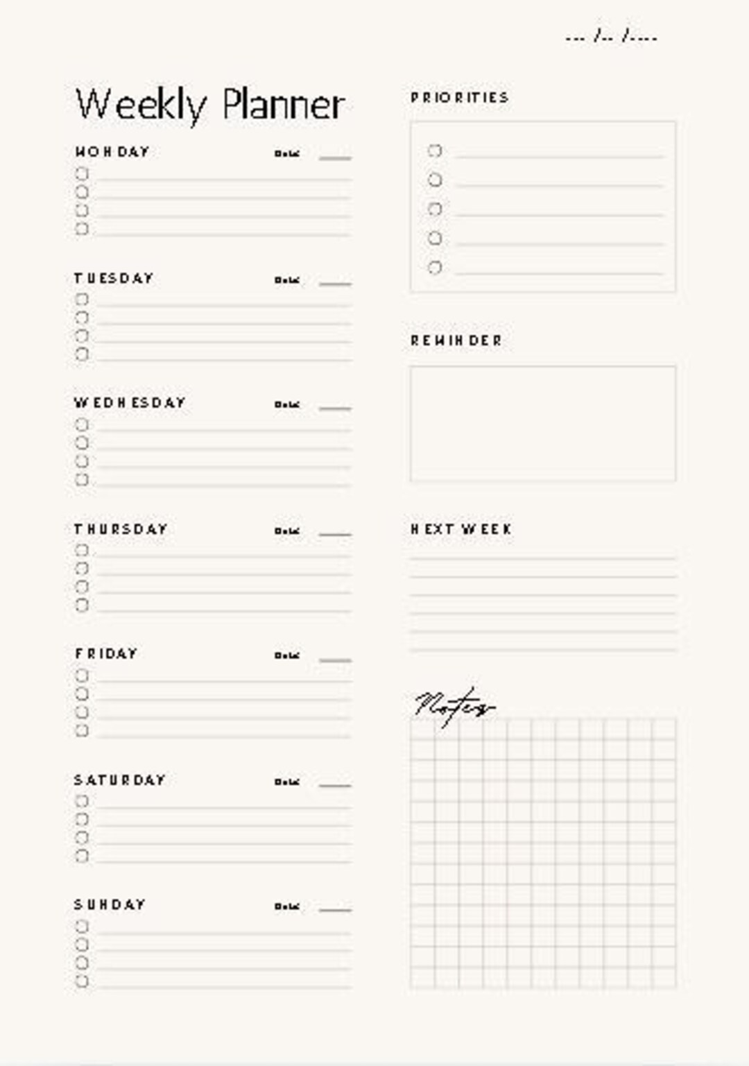 Minimal Weekly Planner - Printable PDF for Producttivity and ...