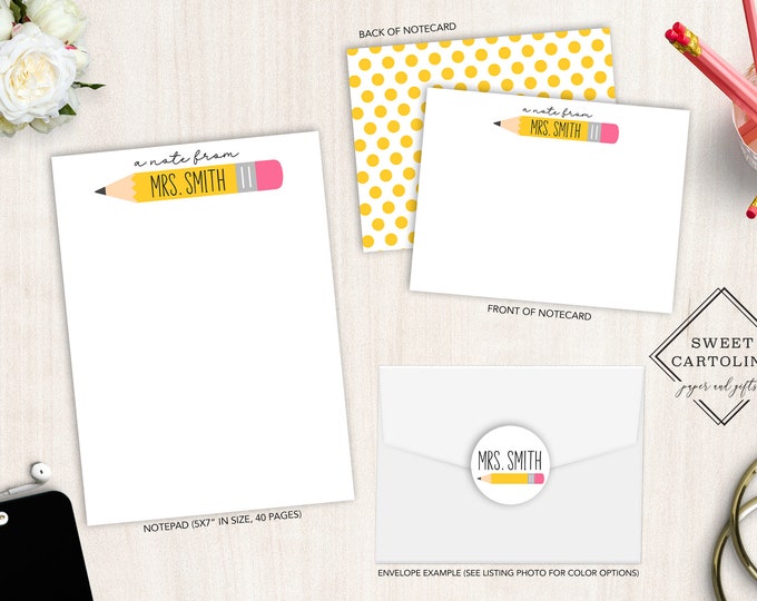 Ultimate Teacher Gift Bundle: Personalized Notepads, Note Cards and ...