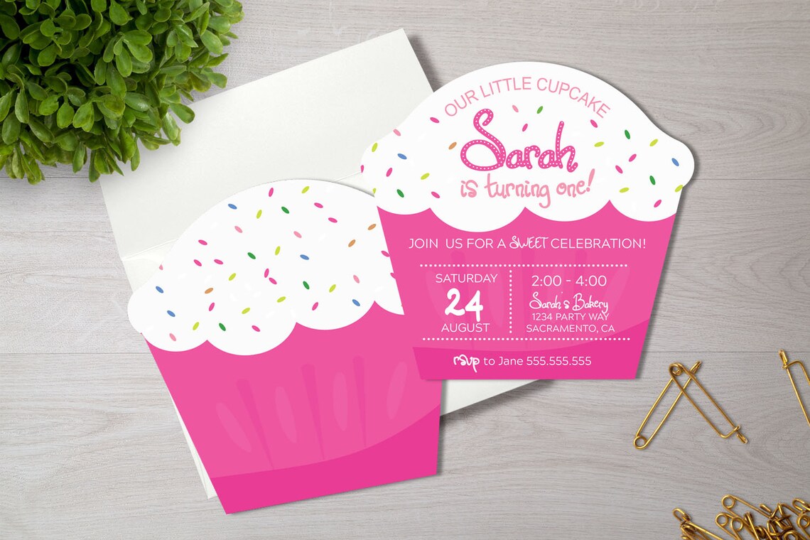 Cupcake Birthday Invitations Cupcake Shaped Birthday - Etsy