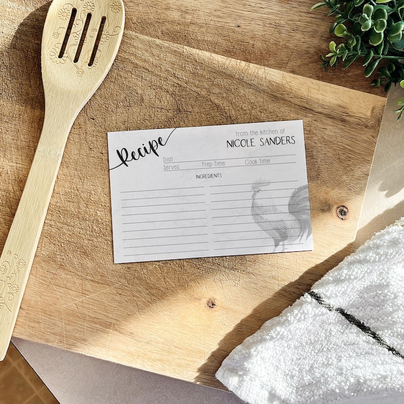 Rooster Recipe Card, Personalized Family Recipe Keepsake, Bridal Shower ...