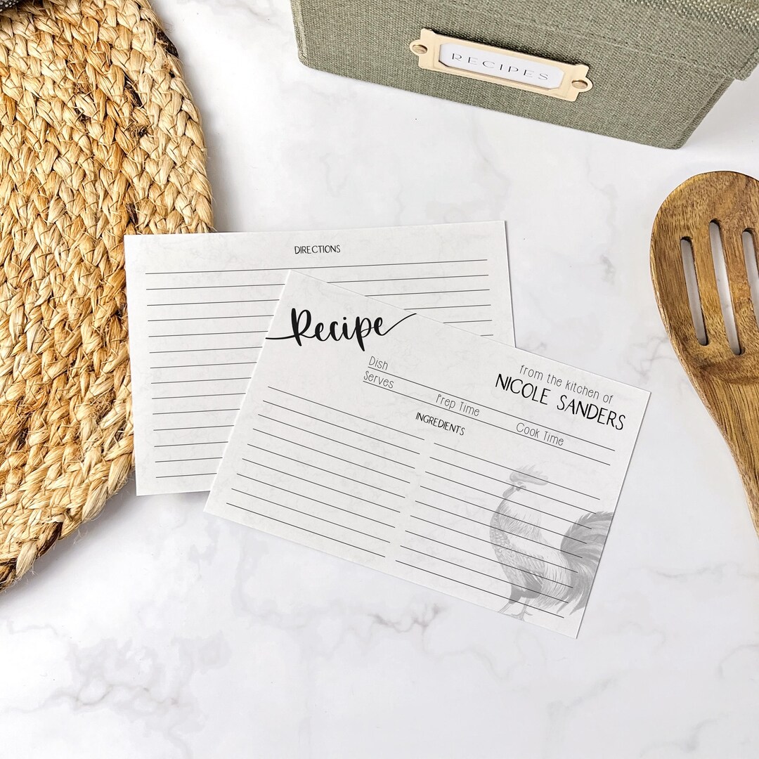 Rooster Recipe Card, Personalized Family Recipe Keepsake, Bridal Shower ...
