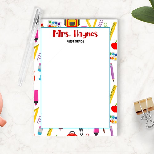 Personalized Notepad Teacher Notepad Writing Pad Custom - Etsy
