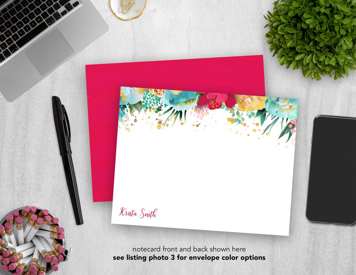Personalized Stationery Set | Flat Notecard Set | Die-cut Notecards ...