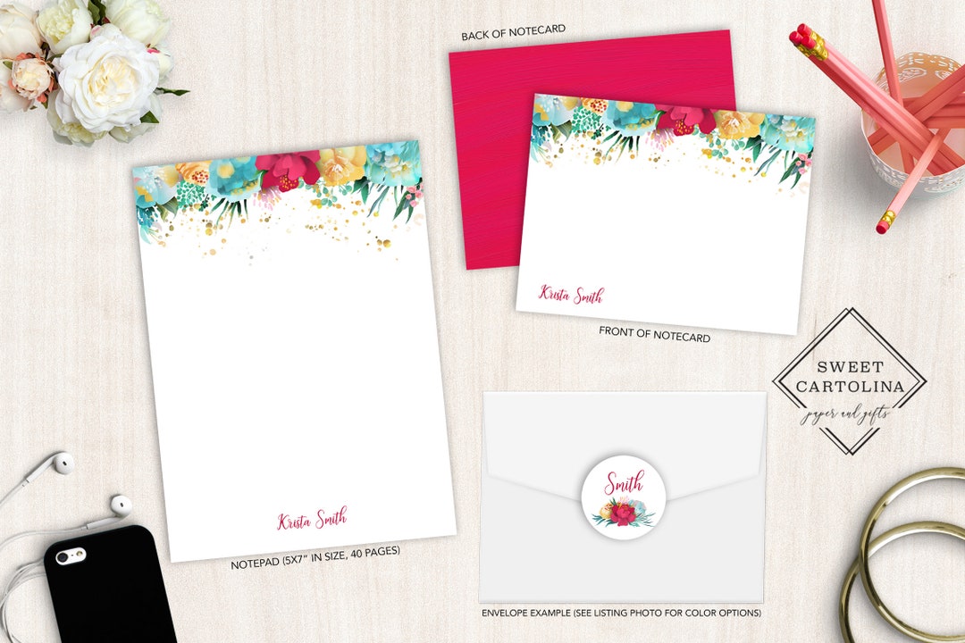 Personalized Stationery Set | Flat Notecard Set | Personalized Notepad ...