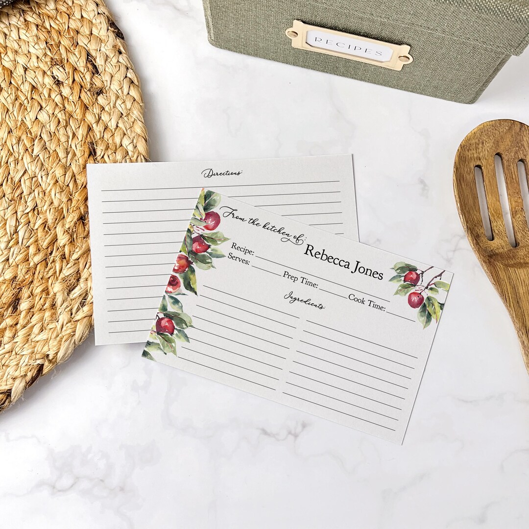 Apple Recipe Card, Personalized Family Recipe Keepsake, Bridal Shower ...