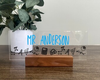 Math Teacher Appreciation Gift Custom Desk Name Plate Plaque Gift UV ...