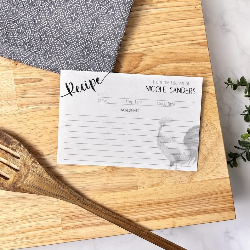 Rooster Recipe Card, Personalized Family Recipe Keepsake, Bridal Shower ...