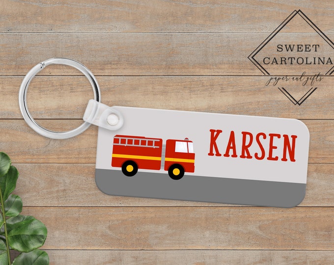 Fire Truck Keychain, Fire Truck Charm, Firefighter Keychain ...
