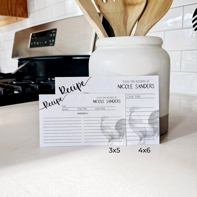 Rooster Recipe Card, Personalized Family Recipe Keepsake, Bridal Shower ...