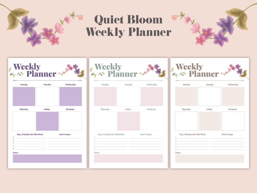 Floral Weekly Planner Printable | Romantic Digital PDF With Top 5 ...