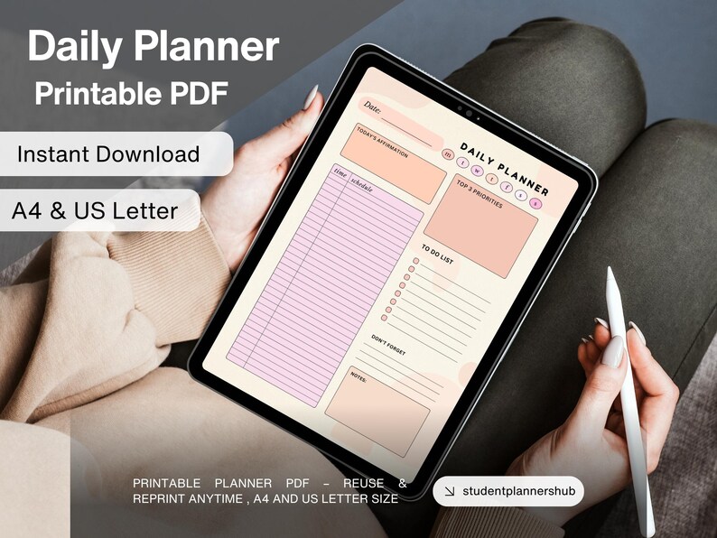 Daily Planner Printable 2026 | A4 & US Letter | Minimal Daily Planner ...