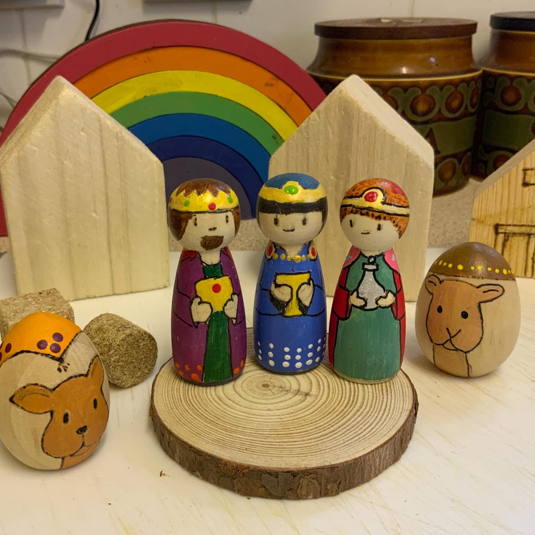 Three Kings wise Men, Nativity Bible Story Peg Dolls - Etsy