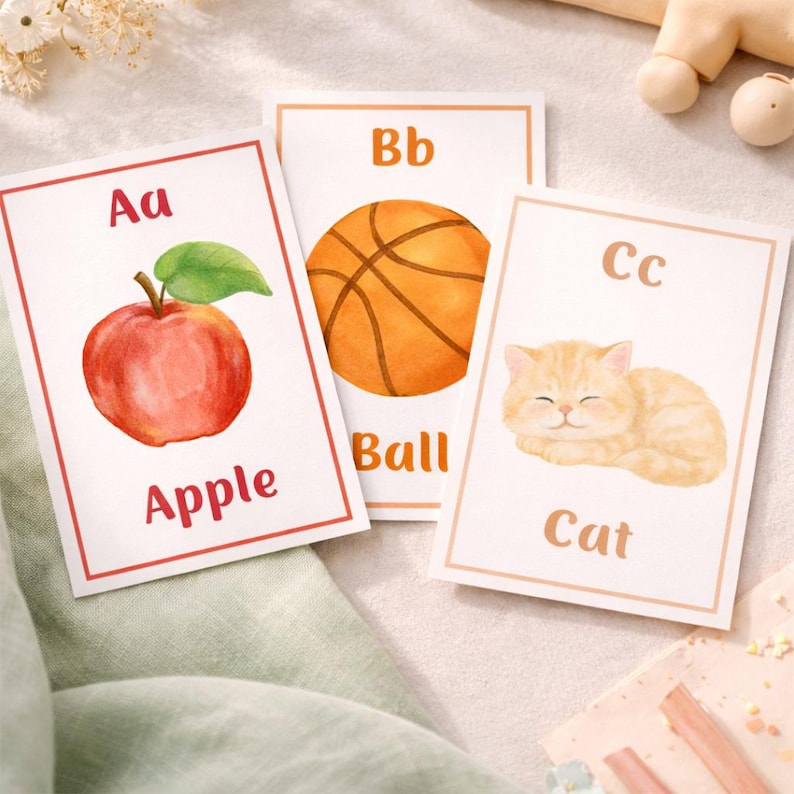 Watercolor Alphabet Flashcards Printable - 26 ABC Learning Cards for ...