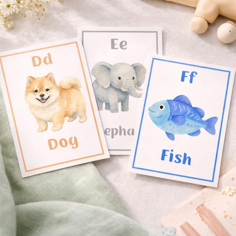 Watercolor Alphabet Flashcards Printable - 26 ABC Learning Cards for ...