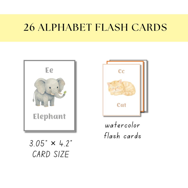 Watercolor Alphabet Flashcards Printable - 26 ABC Learning Cards for ...