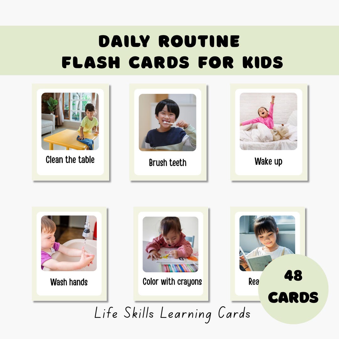 48 Daily Routine Flashcards for Kids, Nursery, Preschool & Homeschool ...