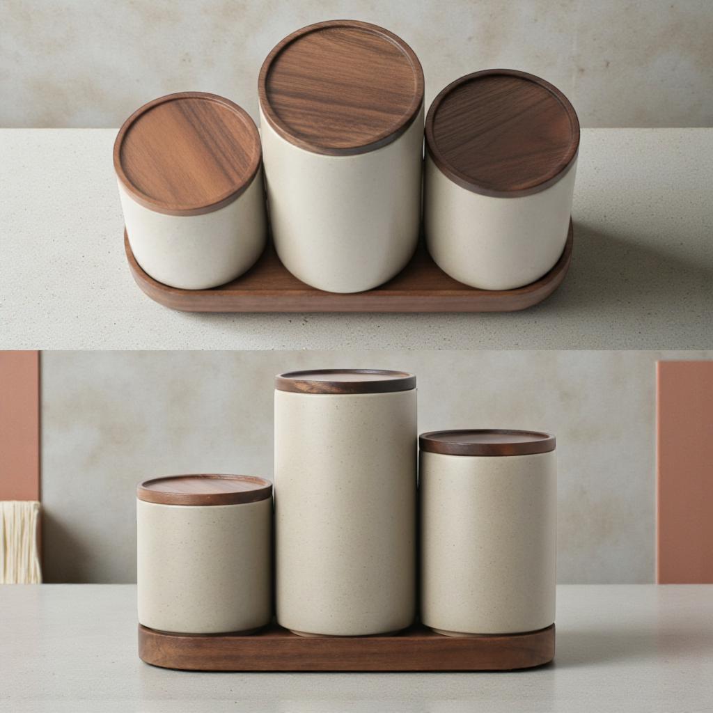 Retro Ceramic Storage Jar Tea Coffee Canister Wooden Lid Sealed Kitchen ...