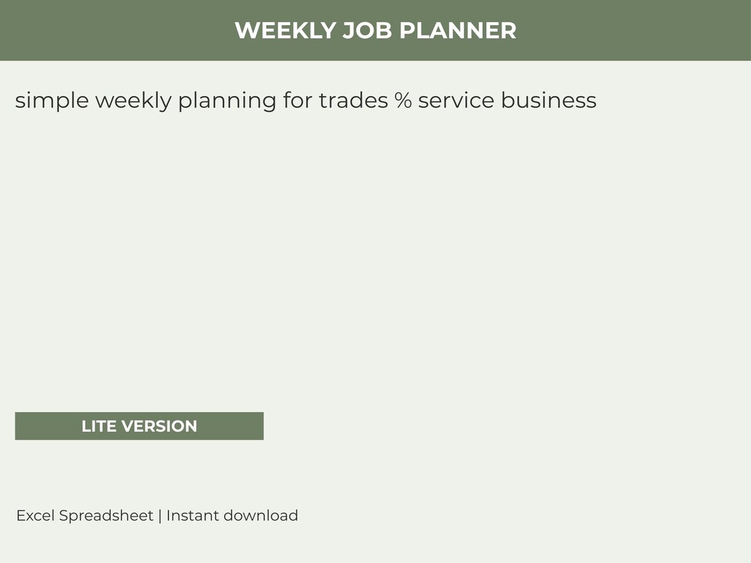 Weekly Job Planner Spreadsheet for Trades | Simple Weekly Planning Tool ...