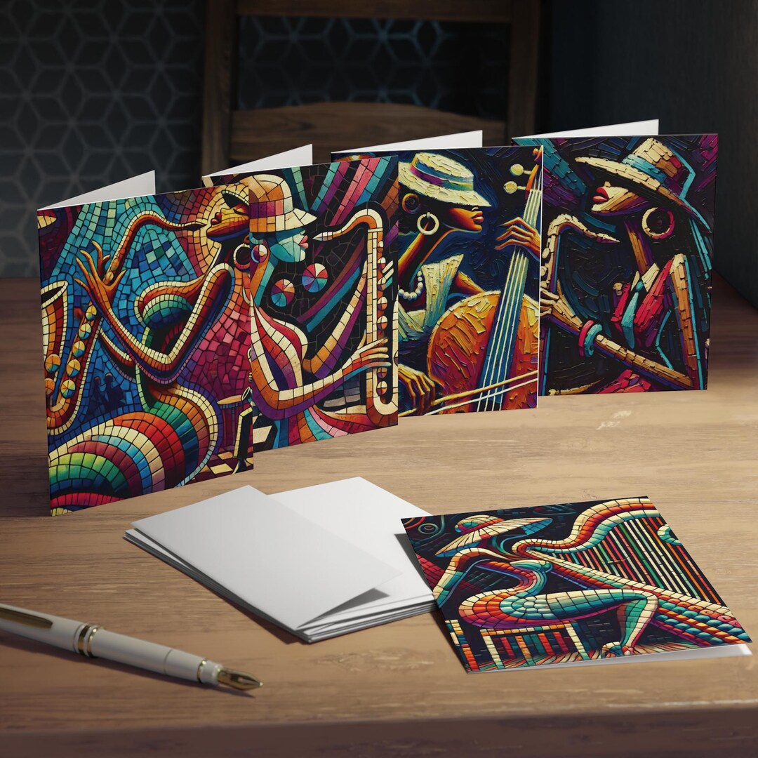 Greeting Cards, African American Musicians, AI Inspired, Whimsical, All Occasion, Multi-pack ...