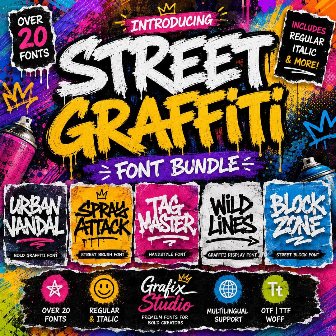Street Graffiti Font Bundle | Urban Spray Paint Typeface (20 Fonts) - Etsy