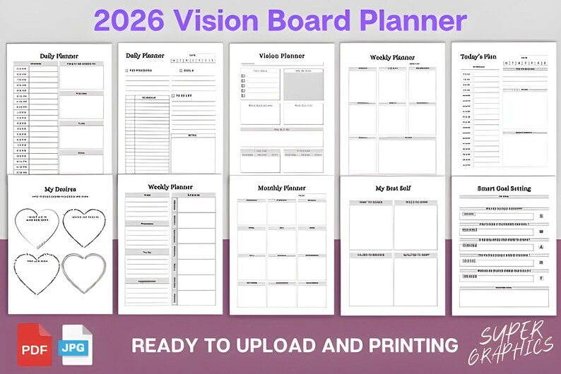 2026 Vision Board Planner Canva Template Editable Printable PDF - Etsy