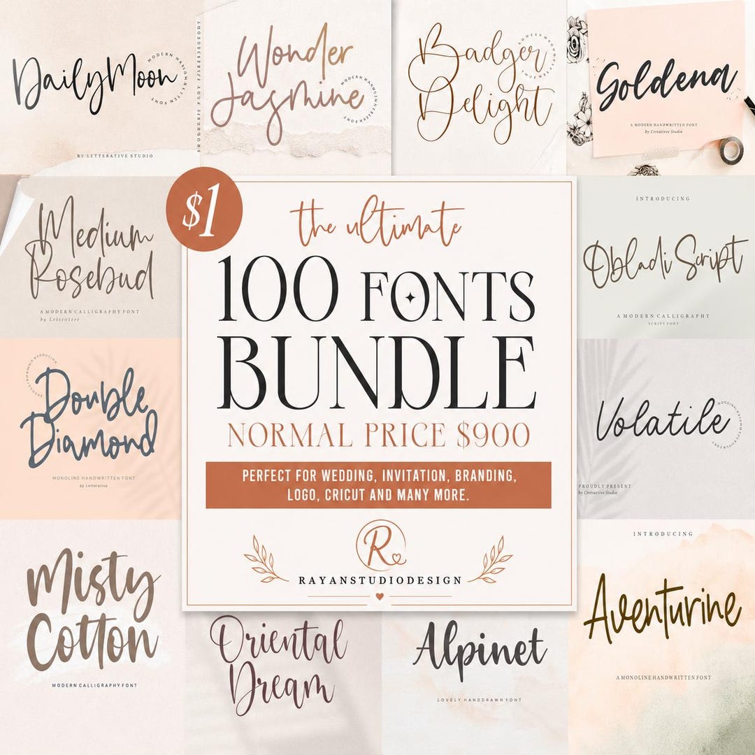 100 Fonts Bundle SVG | Handwritten Script Font Bundle | Calligraphy ...