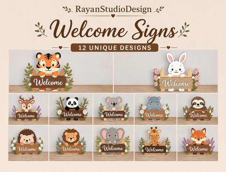 Animal Welcome Sign SVG Bundle | Nursery Door Decor (digital Download ...