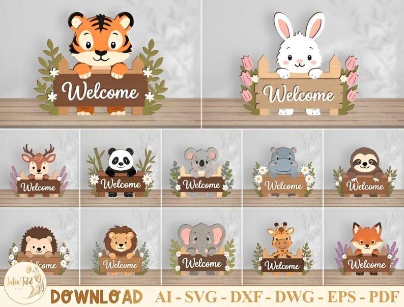 Animal Welcome Sign SVG Bundle | Nursery Door Decor (digital Download ...