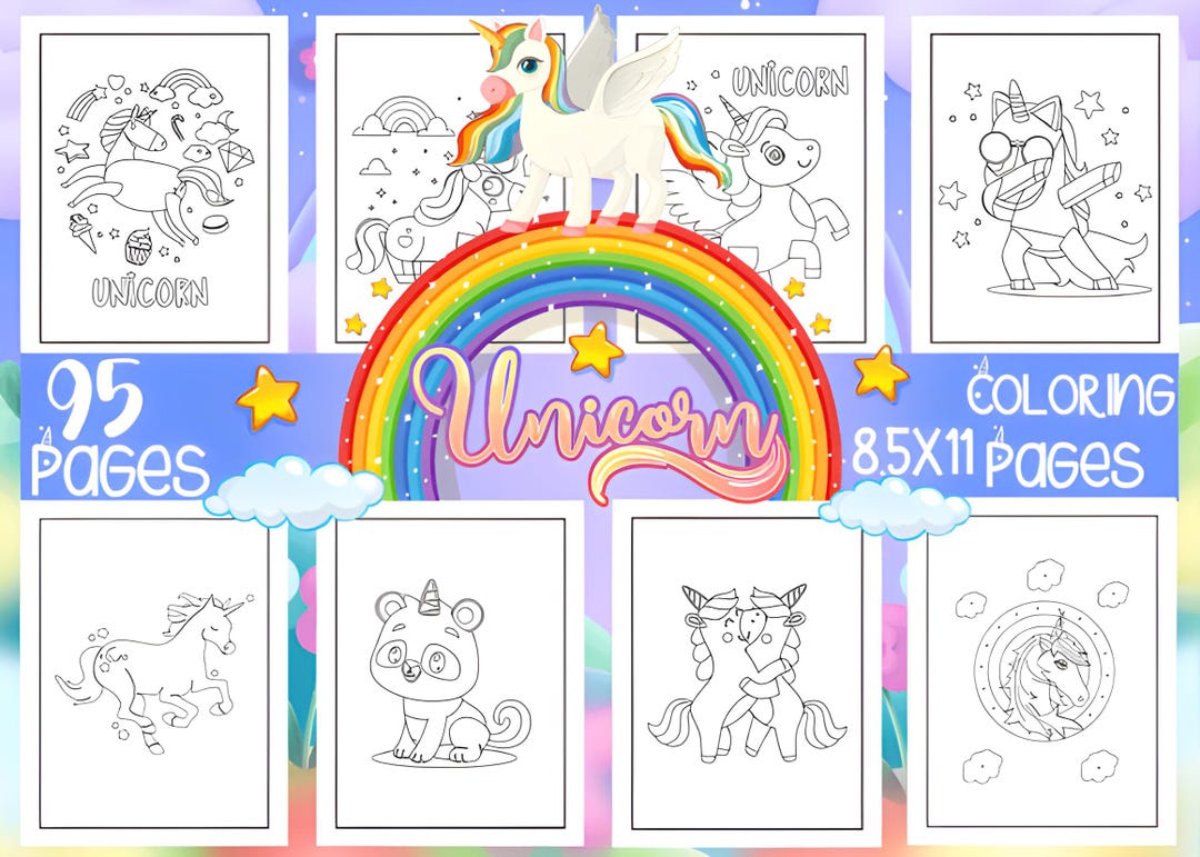 Unicorn Coloring Pages for Kids Printable Activity Book 95 Page Digital ...