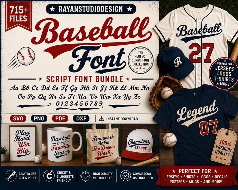 Retro Baseball Script Font Bundle | Sports Jersey Typography (svg, Png ...