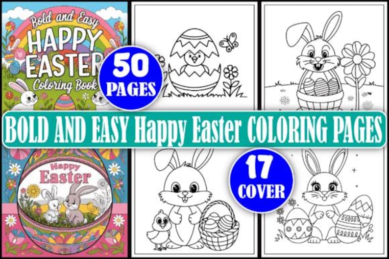 Happy Easter Coloring Pages Bold Easy Printable 50 Page Activity Book ...