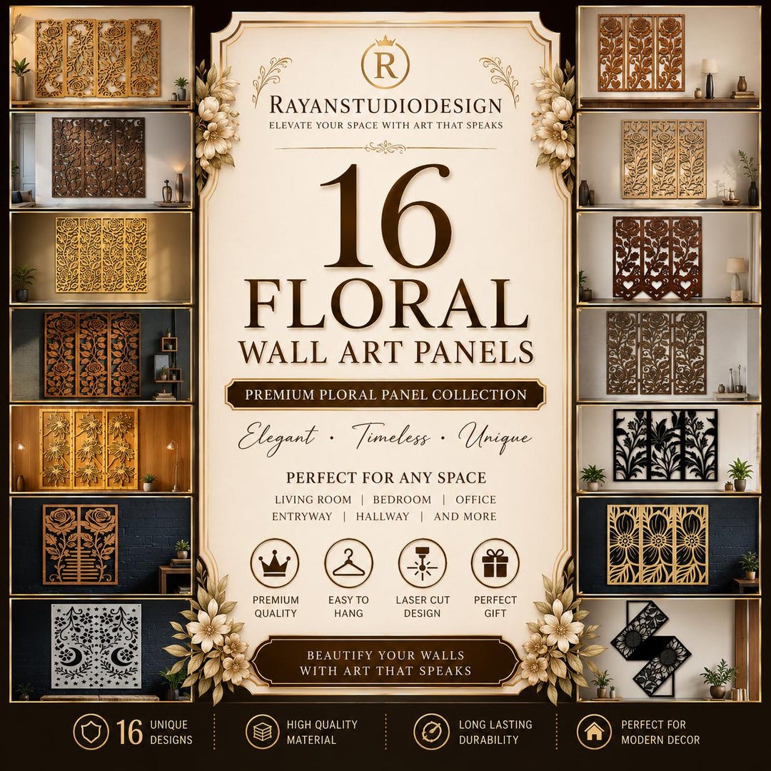16 Floral Wall Art Panels | Laser Cut SVG Bundle (digital Download) - Etsy