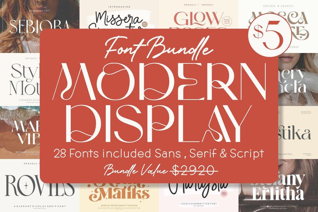 Modern Display Font Bundle, 28 Serif Sans Script Styles (digital ...