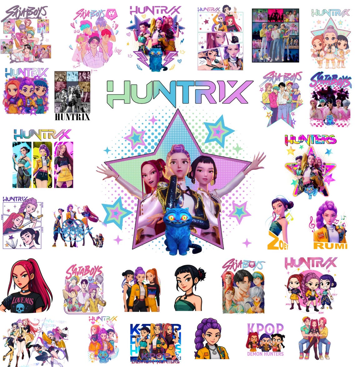 K-pop Demon Hunters Clipart Bundle, Huntrix Saja Boys Idol Group ...