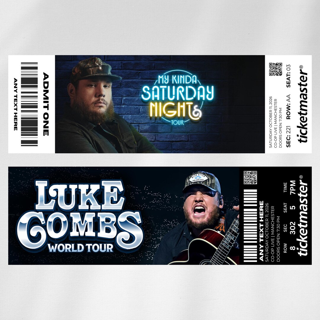 Editable Luke Combs Tour Concert Ticket | Printable Custom Event Ticket ...