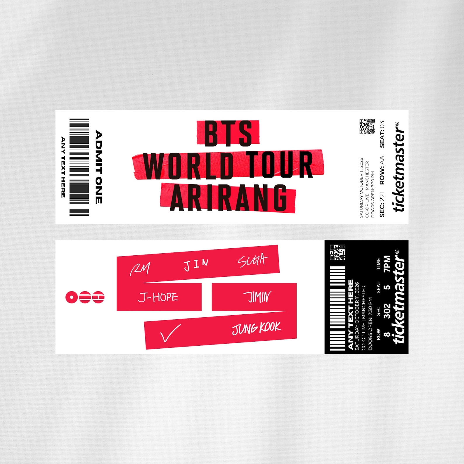 Editable BTS Arirang World Tour Concert Ticket | Printable Custom Event ...