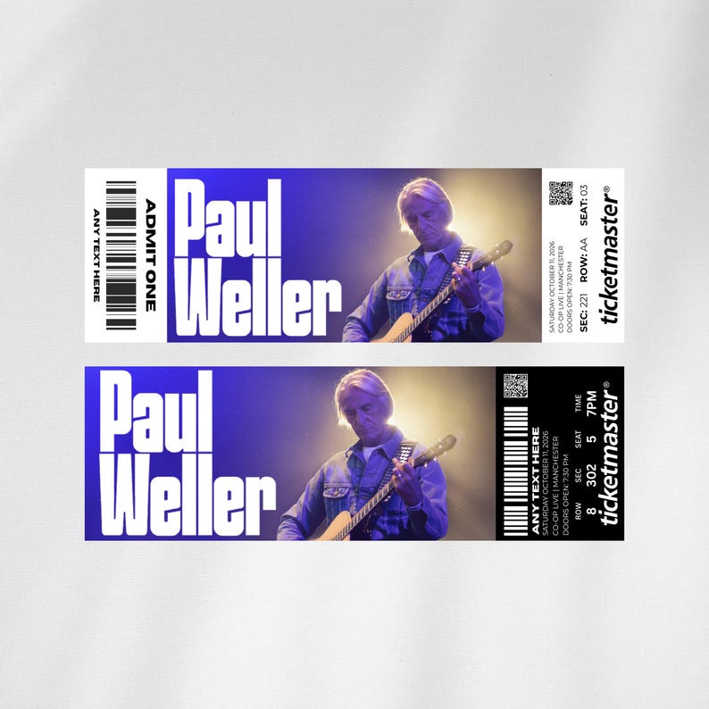 Editable Paul Weller Tour Concert Ticket | Printable Custom Event ...