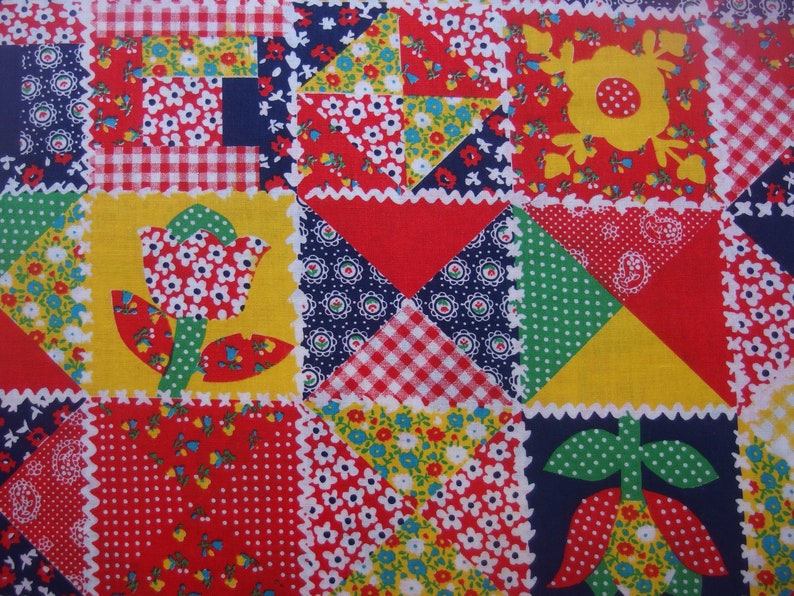 Vintage Fabric Retro Quilt Print Textile Fabric 80s S-119 - Etsy