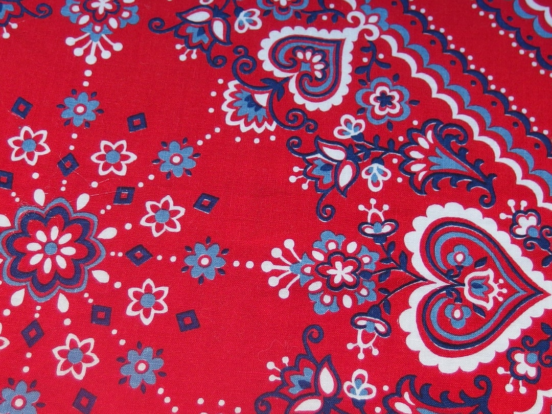 Vintage Fabric Retro Flower Bandana Print Fabric 70s S-51 - Etsy