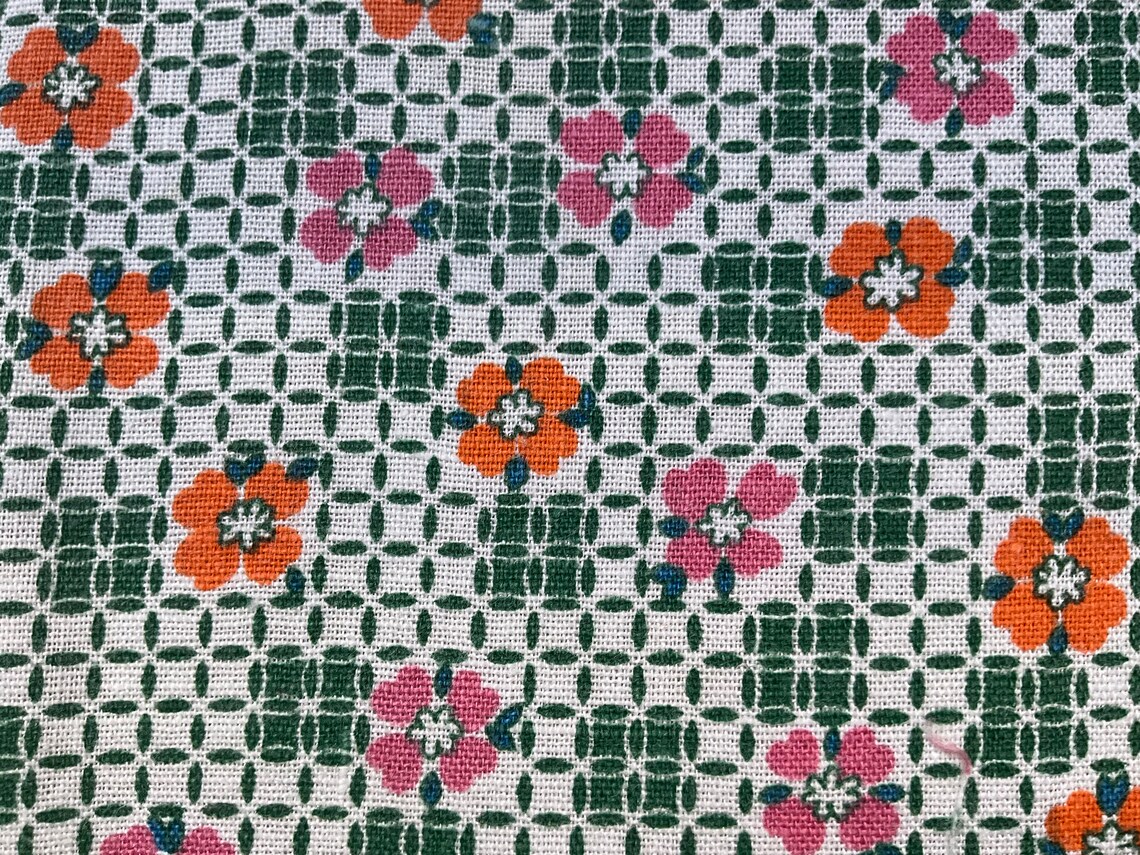 Vintage Fabric Retro Flower Plaid 37”X 17” 50s 60s S-142 - Etsy
