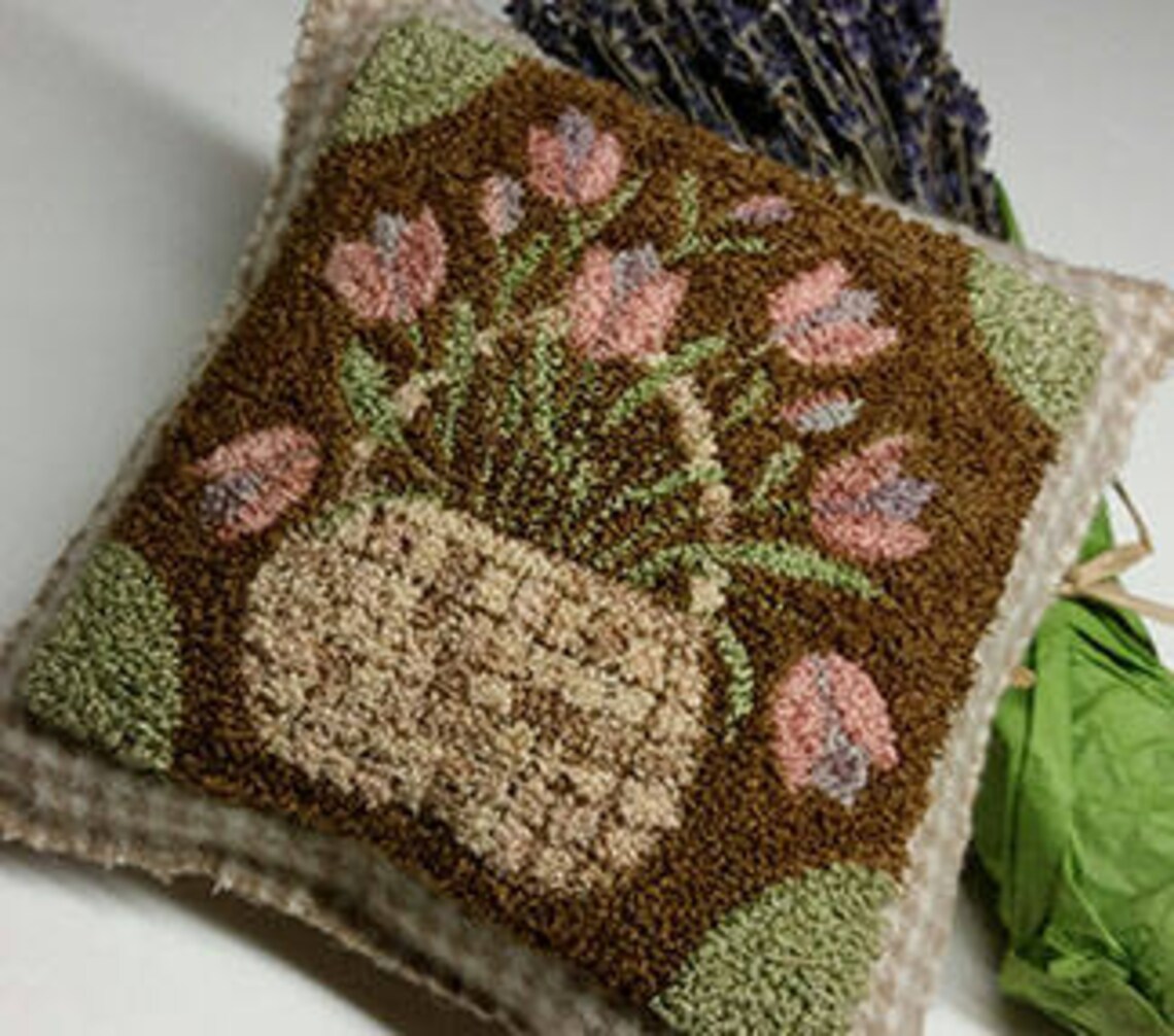 Primitive Punchneedle Embroidery Orange Tulip Basket Pattern - Etsy