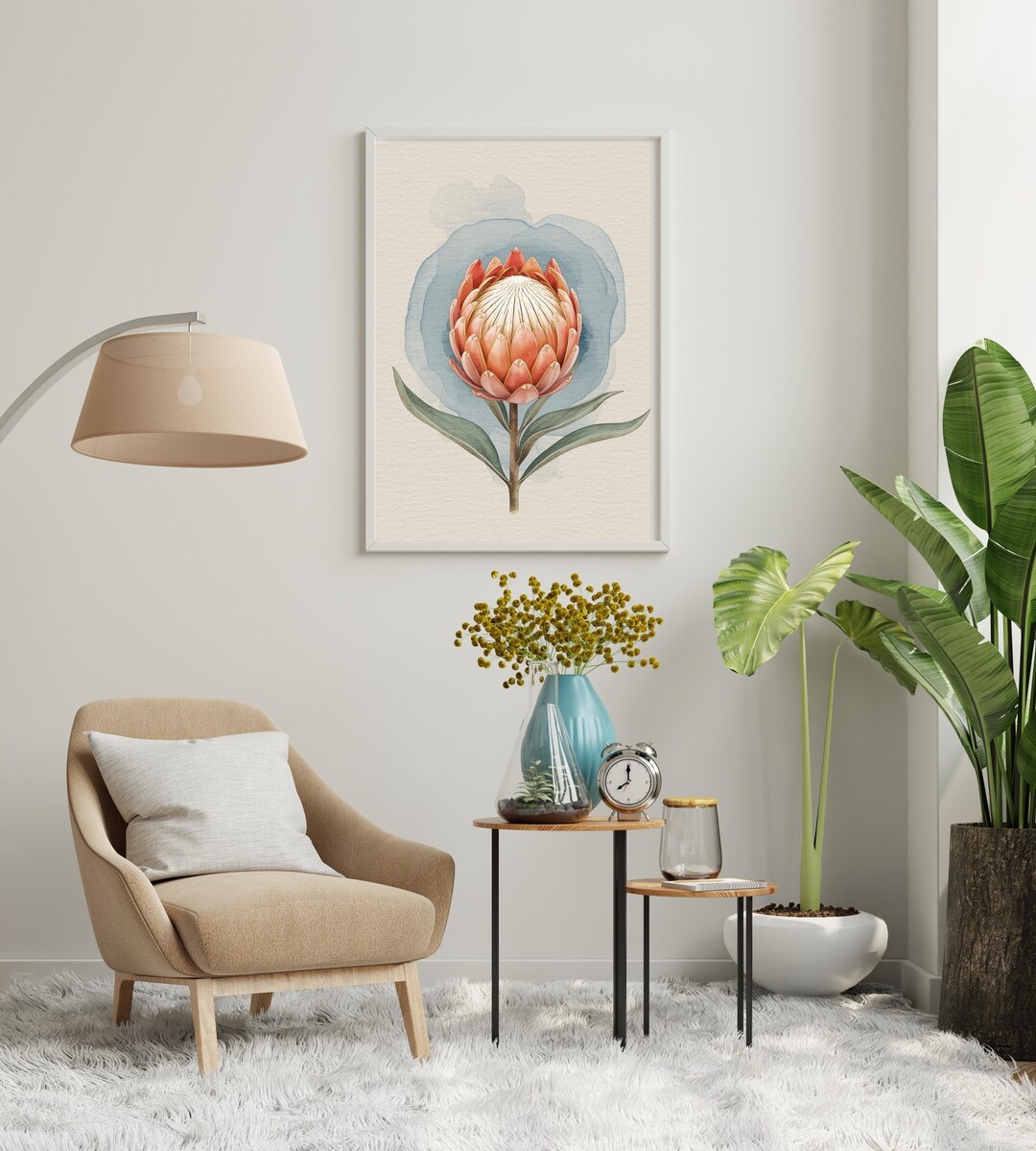 King Protea Botanical Watercolour Print – South African Cape Fynbos ...